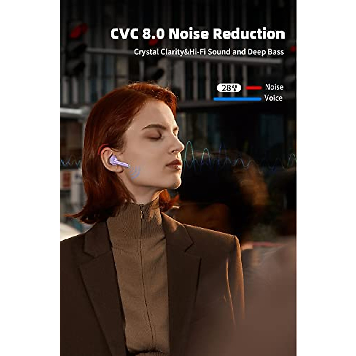 Wireless Earbuds Bluetooth, ENC Noise Cancelling Deep Bass in-Ear Stereo Ear Buds,IPX6 Waterproof Headphones with Mic, USB-C Charging Case, Touch Control Earphones for iPhone & Android Purple