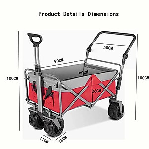 Outdoor Collapsible Wagon Portable Beach Cart,Adjustable Rolling Carts with Big Wheels/Two Chairs/Desktop,for Beach, Shopping (Black) (White)