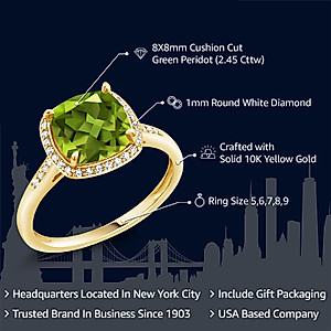 Gem Stone King 10K Yellow Gold Cushion Cut 8MM Gemstone Birthstone and Accent Diamonds Halo Engagement Ring For Women | Wedding Anniversary Promise Ring For Women | Available In Size 5, 6, 7, 8, 9