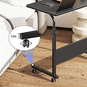 DlandHome Side Table 31.4 Inches w/Tablet Slot & Wheels Adjustable C Table Movable Portable Computer Stand for Bed Sofa, Black 05#3-80B