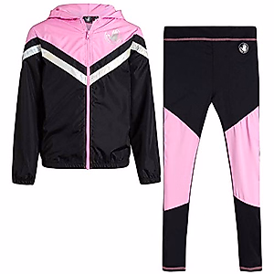 Body Glove Girls' Tracksuit - 2 Piece Windbreaker Jacket and Active Leggings Sweatpants Set, Size X-Large, Hot Pink/Black