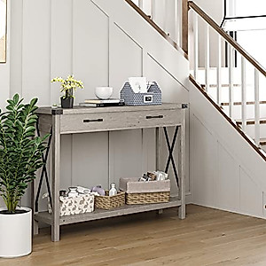 IDEALHOUSE Console Table with 2 Drawers, Farmhouse Entryway Table with Storage Shelf, Accent Wood Sofa Table for Living Room, Hallway, Foyer-Grey