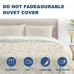 Batmerry Begie Plant Floral Twin Size 3 Pieces Bedding Comforter Cover Sets,Soft Fluffy Pastels Flowers Foliage Pattern Printed Duvet Cover for All Season