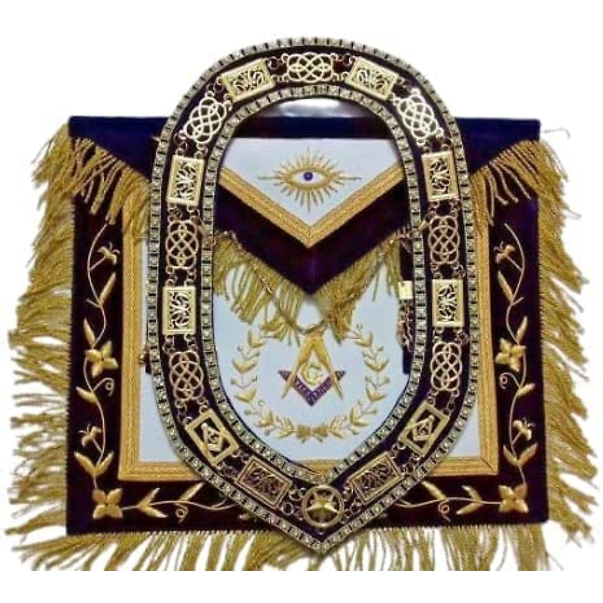 MASONIC GRAND LODGE PAST MASTER APRON WITH CHAIN COLLAR PURPLE free size