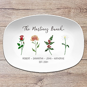 Camcam Personalized Birth Month Flower Family Platter Mother's Day Gift Idea Custom Gift Customized Grandma's Garden Plate 10inchx14inch