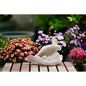 HONGRUIART Solar Sleeping Baby Angel Statue, Solar Light Cherub Angel in Wings with Bird, Memorial Guardian Angel Bady Statue Indoor and Outdoor Home Garden Decoration