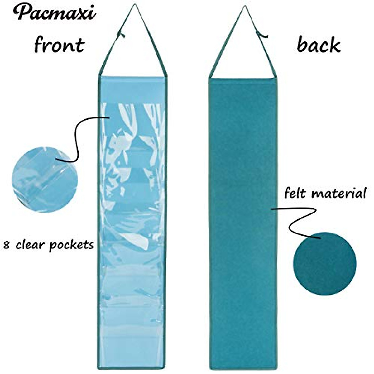 PACMAXI Hanging Headband Holder For Women, Headband Storage Organizer, Hairband Rack Holder With 8 Clear Pockets Container, Headband Storage Holder for Girls With Two Piece Set (blue)