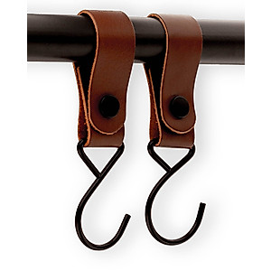 Brute Strength - Leather Straps with Hooks - Cognac - 2X - Full Grain Leather - Mommy Hook - Stroller Clip - Bag Hook - Leather Hooks - Leather s Hooks - Black s Hooks - Similar to S-Hooks