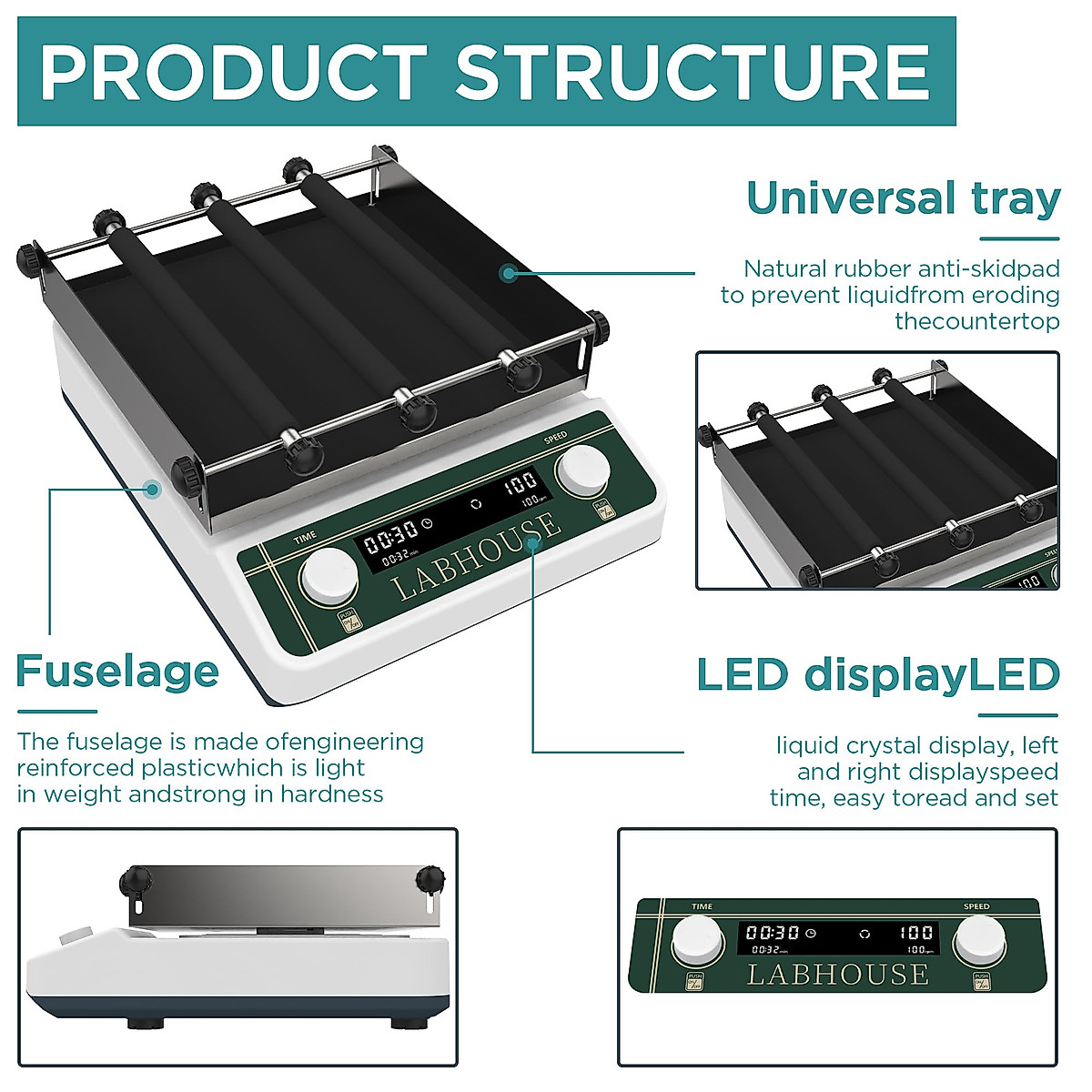 LABHOUSE Lab Digital Orbital Shaker Mixer | 9.85"x9.85" Plate Size Adjustable Speed 40-200RPM Capacity 2KGS | Timed and Continuous Modes Rotator Shaker for Laboratory