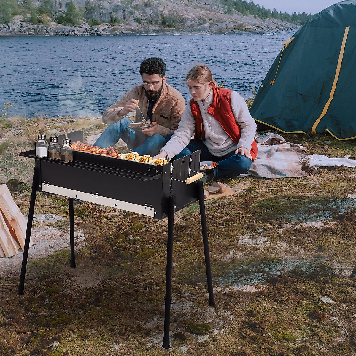 Portable Charcoal Grills 11.42 * 25.79 IN Foldable Camping Barbecue Grill for Outdoor BBQ for Outdoor Cooking Camping Hiking & Any Outdoor Event