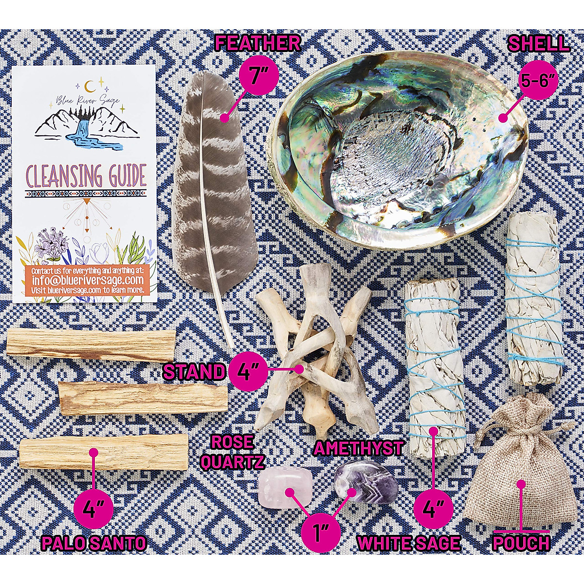 Home Cleansing & Smudging Kit with White Sage, Palo Santo, Abalone & Stand, Smudge Feather & Guide - Smudge Kit with Sage Smudge Sticks