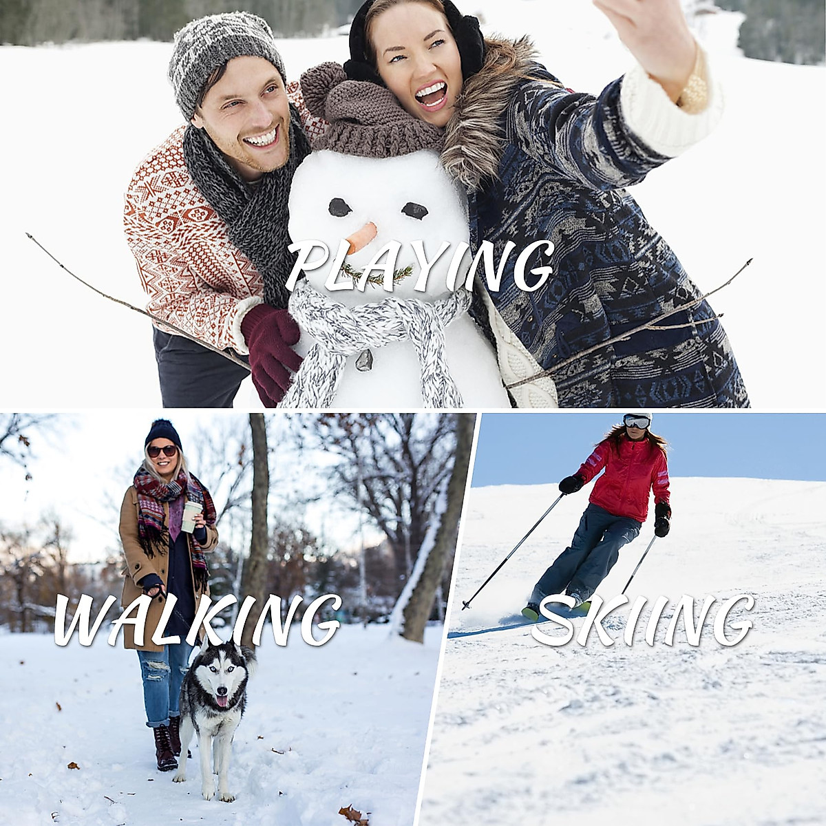 4-Pieces Warm Winter Beanie Hat Scarf Set Thick Knit Hat Beanie Skull Caps Scarfs for Women Men(Black, One Size)