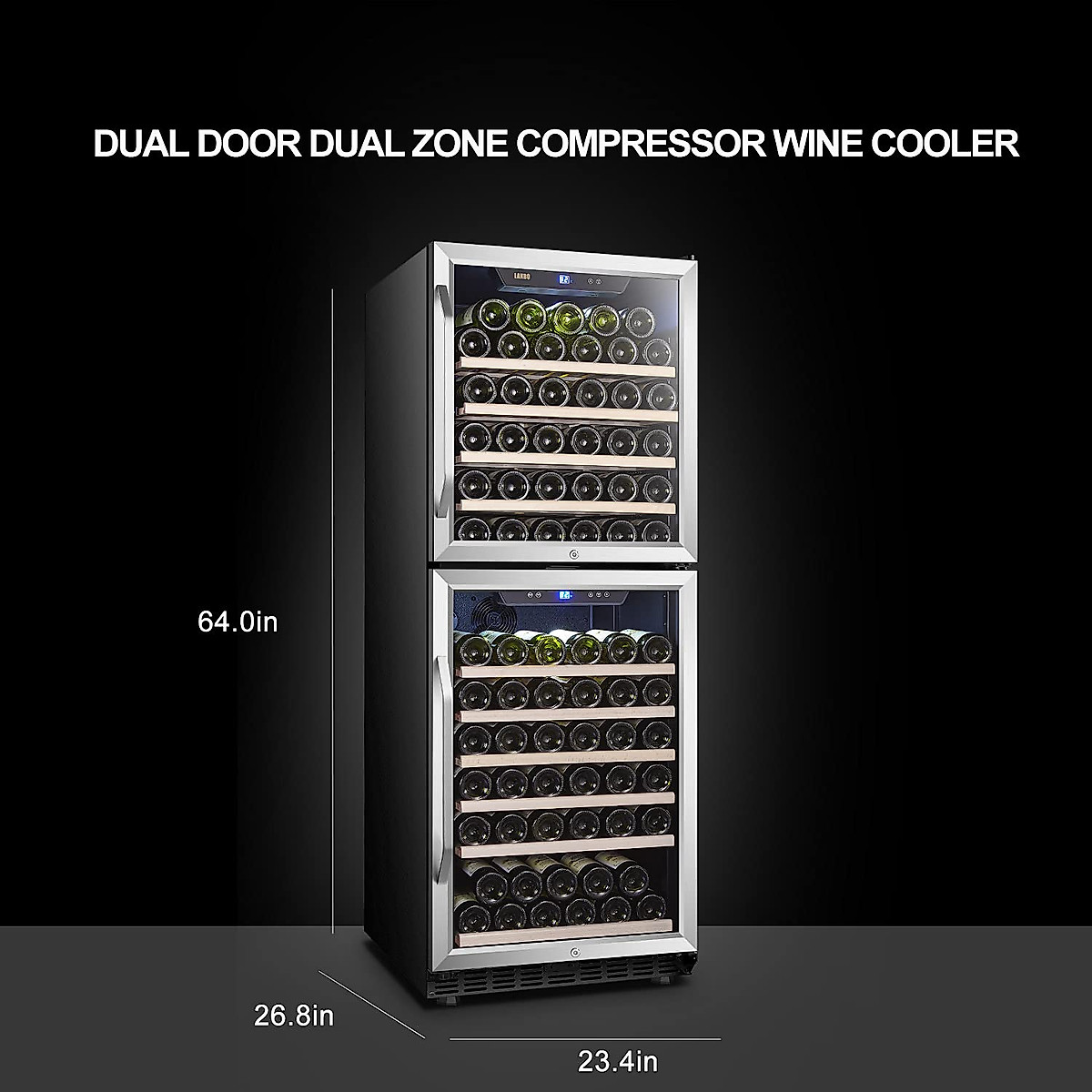 Lanbo Built-in Dual Zone Wine Cooler with Double-Layer Glass Door, 133 Bottle