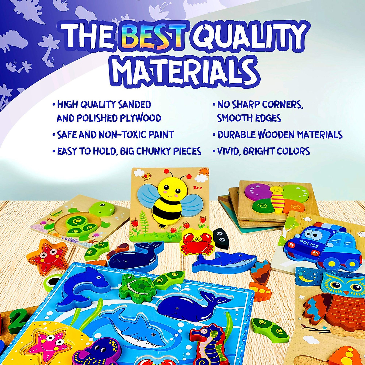 12 Pack Premium Chunky Wooden Puzzles for Toddlers Ages 2-4 - Toddler Learning Toys for Boys & Girls - Alphabet, Numbers, Fruits, Sea Life, Vehicles, Animals - Jigsaw Peg Puzzles for Kids - Value Set