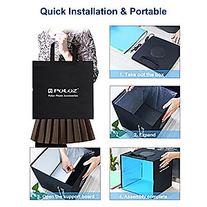 Upgraded PULUZ Photo Studio Light Box 16"/40cm Portable Foldable Photo Light Tent, Professional Tri-Color Dimmable Shooting Tent Kit with 144 LED Lights & 6 Backgrounds (12 Colors)