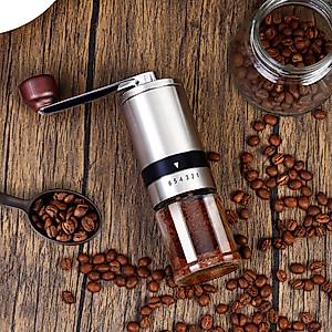 Manual Coffee Grinder with 6 Adjustable Coarseness Settings, Portable Hand Coffee Grinder with Ceramic Burr, Stainless Steel Shell, Ceramic Grinding Core for Office, Camping, Traveling