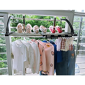 Candumy Portable Clothes Drying Rack for Balcony Railings Windowsill, Folding Towel Rack Indoor Outdoor Retractable Laundry Rack with Sock Clips for Drying Socks