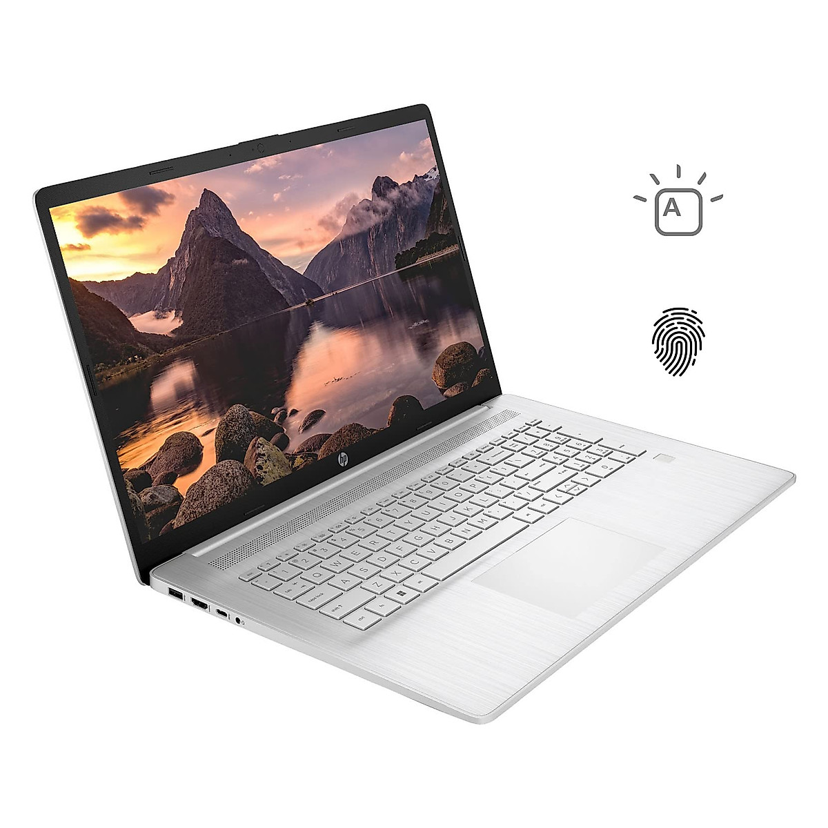 HP 17 Laptop, 17.3" HD+ Touchscreen, 12th Gen Intel i7-1255U Processor, 64GB DDR4 RAM, 1TB SSD, Wi-Fi 6, Webcam, Backlit Keyboard, Fingerprint Reader, HDMI, Windows 11 Home, Silver
