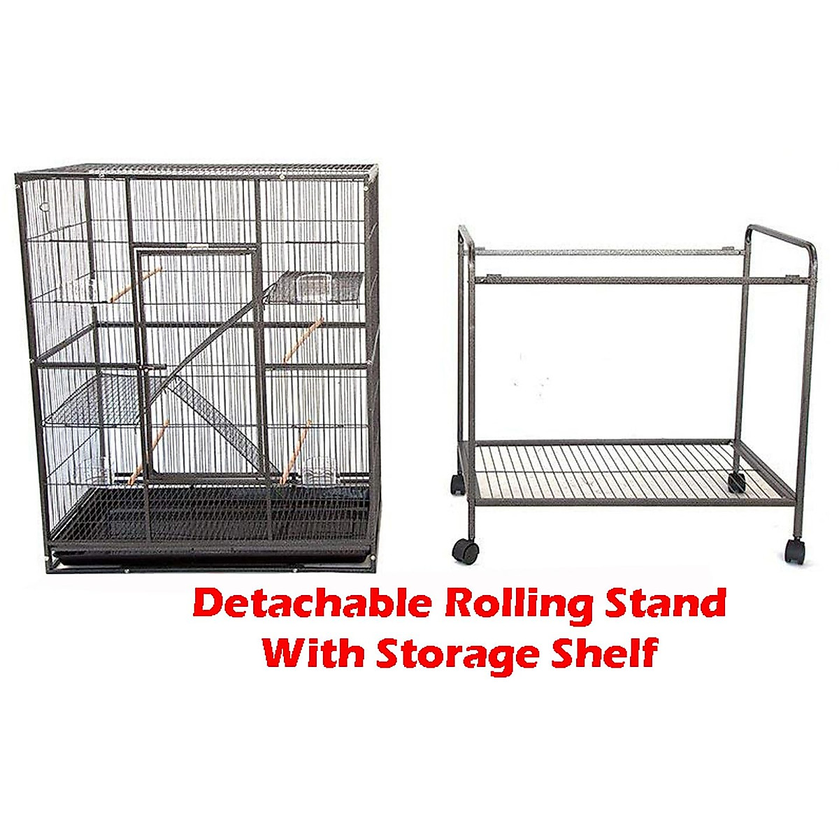 70" Extra Large Chew-Proof Wrought Iron 4-Levels Tight 1/2-Inch Bar Spacing for Ferret Chinchilla Sugar Glider Home Cage Easy to Clean Pull Out Tray with Removable Stand on Wheels