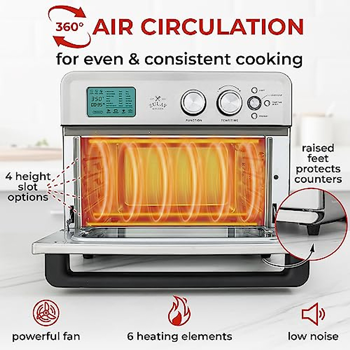 Zulay Airfryer Toaster Oven - Large Toaster Oven Countertop - Large Air Fryer Oven with 21 Functions - 26.4Qt Capacity Stainless Steel Convection Oven with Toast, Bake, Rotisserie & Dehydrate Options