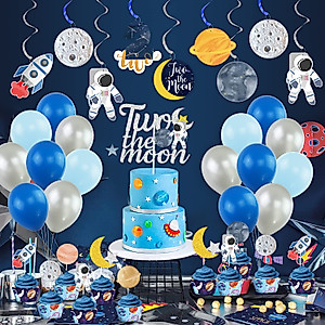 20Pcs Space 2nd Birthday Hanging Swirl Decorations,Two The Moon Second Birthday Party Hanging Decor for Kids Boy Baby Shower,to The Moon Birthday Decor,2 Year Old Outer Space Party Supplies