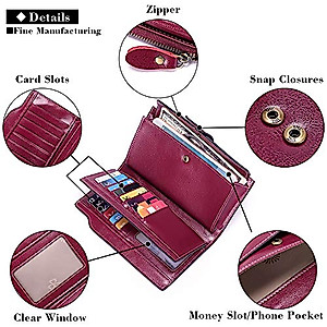 SENDEFN Long Women Leather Wallet Clutch RFID Blocking Clutch Card Holder Ladies Purse Zipper Pocket with Gift Box (Purple)