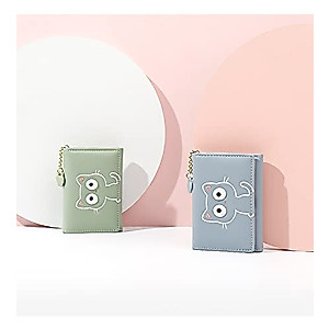 Sunwel Fashion Cute Little Cat Pattern Small Wallet Credit Card Holder Cash Pockets ID Window with Paw Pendant (GREEN, Tri-fold)
