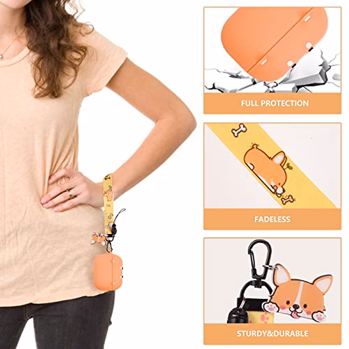 Cute AirPod Pro Case with Lanyard Keychain Protective Soft Silicone Funny Corgi Cover Compatiable with AirPods Pro Case