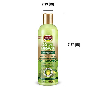 African Pride Olive Miracle Shampoo & Conditioner 2 in1 Formula (3 Pack) enriched with tea tree and olive oil to moisturize and protect hair and scalp, 12oz.