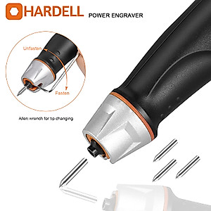 24W Engraver Pen,HARDELL 5 Speed Etching Tool with Letter/Number Stencil,Soft Handle Engraver with Tungsten Carbide Steel Bits for Metal, Tile, Stone, Wood,Leather, Glass, PVC Pipe, DIY Crafts