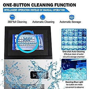 Topdeep Commercial Ice Maker Machine 132LBS/24H with 33LBS Storage Capacity, Stainless Steel Freestanding Ice Machine Automatic Operation- Ideal for Home, Restaurants, Bars Ice Making