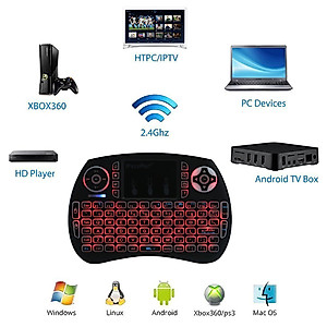 iPazzPort 2.4Ghz Backlit Mini Wireless Keyboard with Touchpad Mouse Combo, Rechargable Li-ion Battery for Google Android TV Box, PS3 XBOX, Raspberry Pi 3, HTPC, IPTV (Backlit Version)