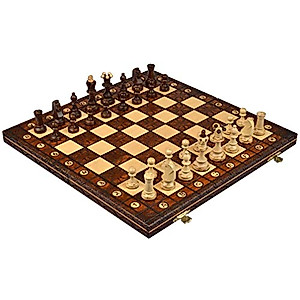 Handmade European Wooden Chess Set with Flowers, 16 Inch Board and Hand Carved Chess Pieces
