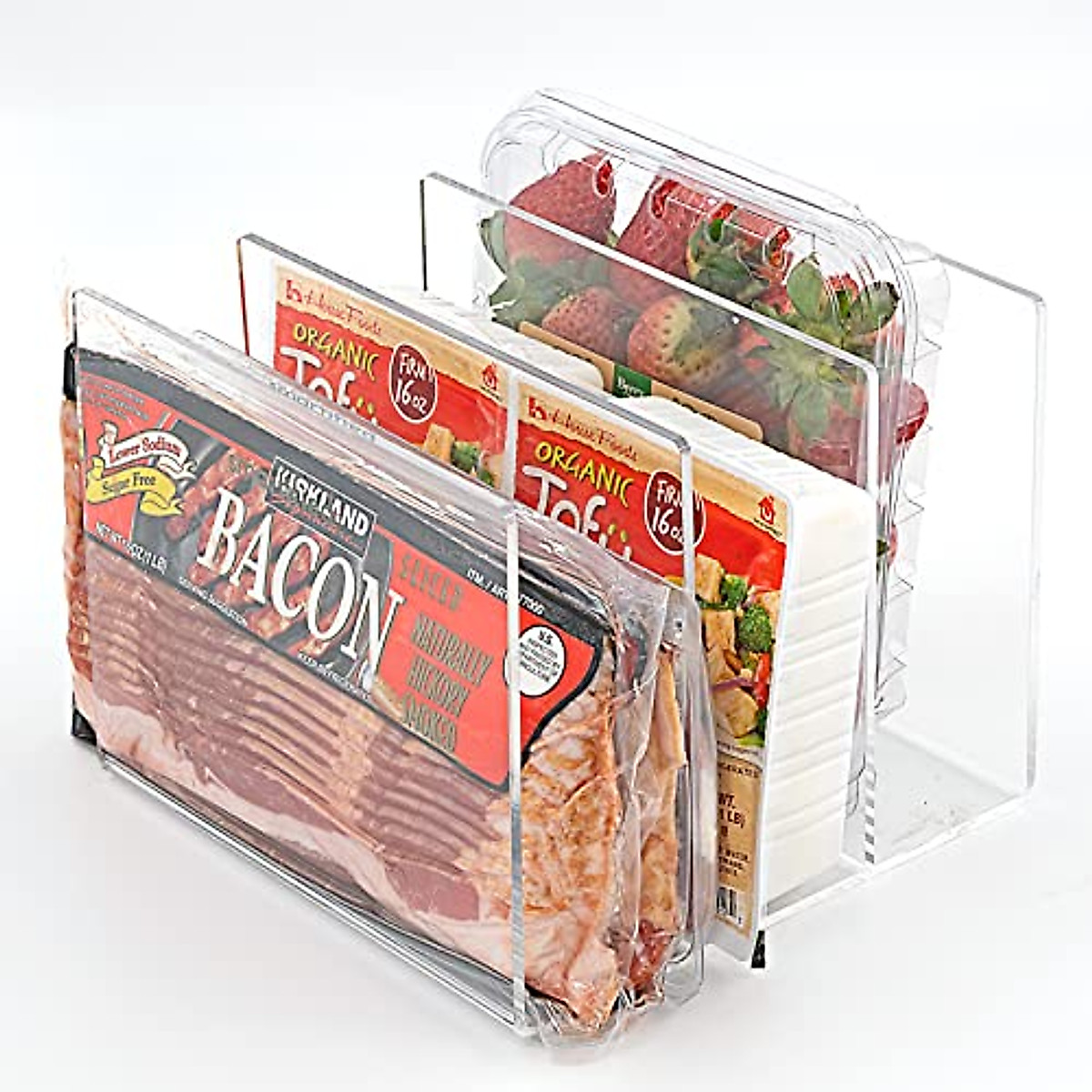 smartified Fridge Acrylic Organizer with Vertical Dividers to Store Fruit Clamshells, Deli, Trays, Books & Wallets - Kitchen Refrigerator Desk, 1 Pc