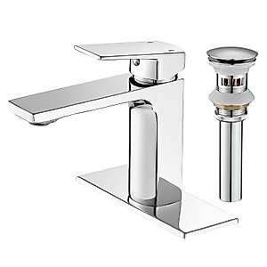 VOTON Chrome Bathroom Faucet Single Handle Bathroom Sink Faucet Lavatory Vanity Faucet with Pop Up Drain & Deck Plate 1 or 3 Hole Bathroom Faucet