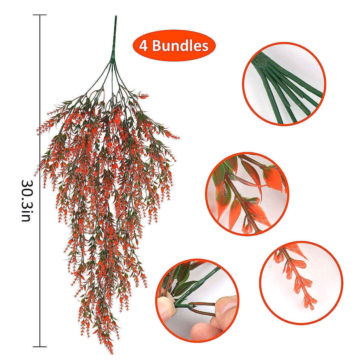 RECUTMS Artificial Lavender Fake Hanging Flowers 4Pcs Plants Faux Plastic Kitchen Home Wedding Office Garden Decor (Orange)