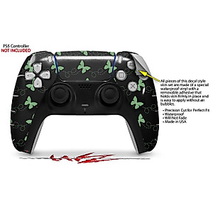 WraptorSkinz Skin Wrap compatible with Sony PS5 DualSense Controller Pastel Butterflies Green on Black (CONTROLLER NOT INCLUDED)