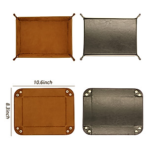 Socospace Valet Tray-leather and velvet,EDC Tray,Catchall Tray for Jewelry,Wallets,Watches,Key,Phones,Glasses, Perfect for Nightstand,Entryway Table,Desk,Key Tray,Home Decor（Brown）