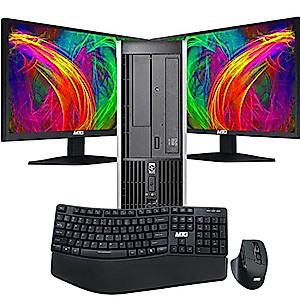 HP Elite 8300 PC, 2 x 24 FHD HP Monitors, Wireless Keyboard and, WiFi, Intel i7, 16GB, 1TB SSD Storage, Windows 10 (Renewed)