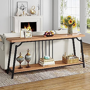 Tribesigns 70.9 Inches Extra Long Sofa Table Behind Couch, Natural Industrial Entry Console Table with 2-Tier Storage Shelves for Living Room Entryway Hallway