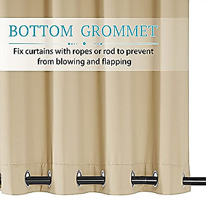 RYB HOME 2 Panels Outdoor Patio Curtains - Weighted Waterproof Drapes Blackout Shades Thermal Insulated Privacy Windproof Draperies for Gazebo Porch Sliding Door, Biscotti Beige, W52 x L84