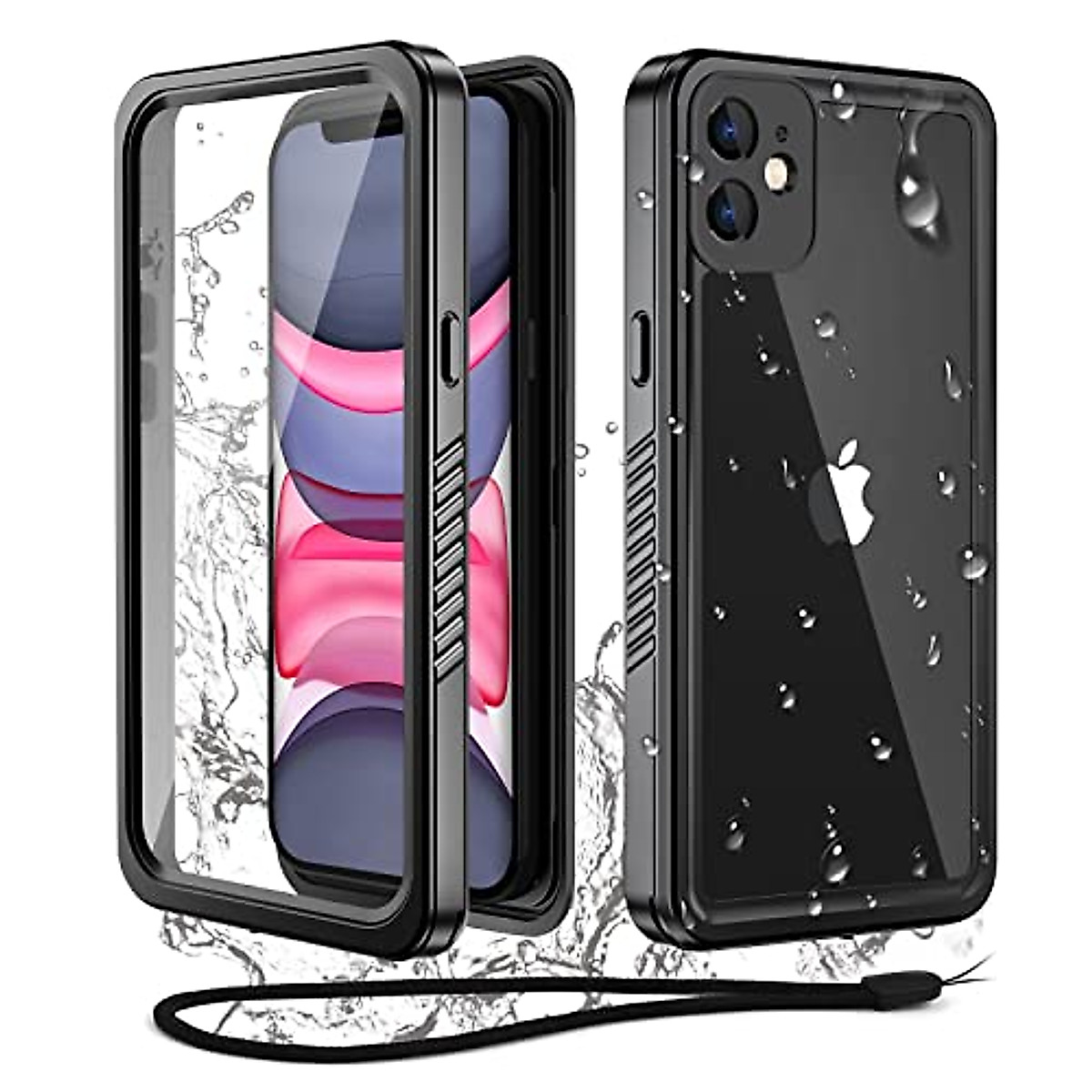 WIFORT iPhone 11 Waterproof Case - Built-in Screen Protector Water Resistant Cover Protective Drop Protection Hard, Shockproof Full Body Defender Tough Military Grade - 6.1" Black