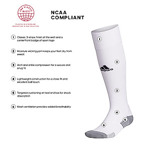 adidas Copa Zone Cushion 4 Soccer Socks (1-Pair) for Men, Women, Boys and Girls, White/White, Medium