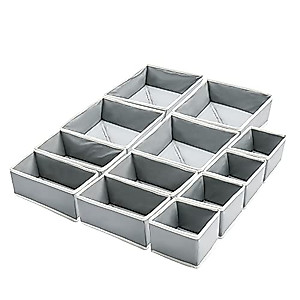 Patioer 12 Pack Underwear Drawer Organizer Dividers Foldable Drawer Organizer For Clothes Cloth Storage Box Closet Dresser Organizer Cube Fabric Containers Basket Bins for Underwear Bras Socks, Gray