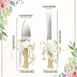 woodounai 2 Pcs Wedding Cake Knife and Server Set Wedding Cake Toppers Rustic Style Cake Cutting Set for Wedding with Burlap Flower Design (Flower)