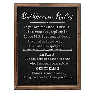 Wartter Rustic Bathroom Rules Sign,Farmhouse Toilet Wall Decor,Funny Bathroom Wood Framed Wall Art Decorations(11.8x15.8in) (black)