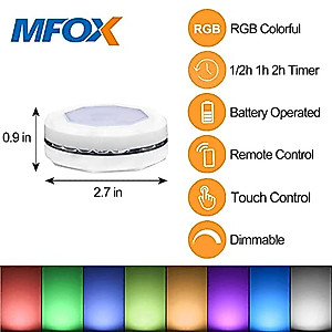 MFOX Under Cabinet Led Lighting, Closet Lights|Puck Lights with Remote, RGB Color Changing Dimmable Lighting