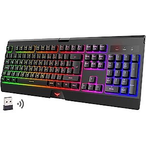 HAVIT HV-KB663GCM Wireless Gaming Keyboard, 104 Keys Rechargeable, LED Rainbow Backlit Black