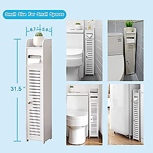 AOJEZOR Bathroom Storage Cabinet,with Toilet Paper Holder Storage Stand,Set of 2-White & Bamboo Small Bathroom Cabinet Fit for Toilet Paper Storage,Waterproof Toilet Cabinet Perfect for Small Space