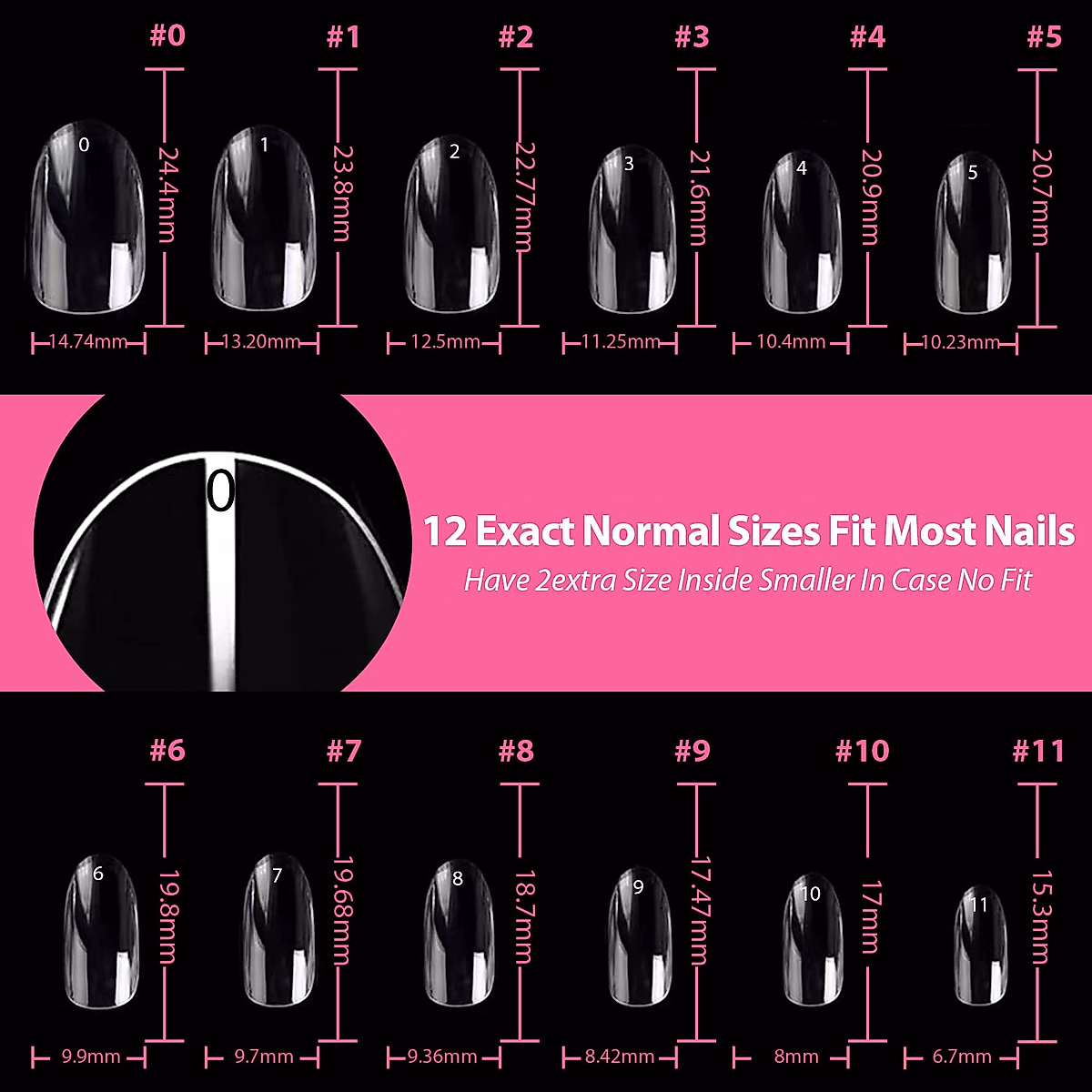 UNA GELLA Round Almond Fake Nails Clear Medium 216 pcs Oval Nail Tips Almond Oval Press on Nails for Full Cover Acrylic Almond Oval Nails French False Nails 12 Sizes False Soft Gel Tips